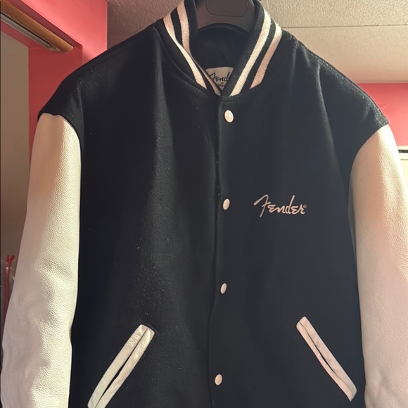 Fender | Jackets & Coats | Fender Black And White Varsity Bomber ...